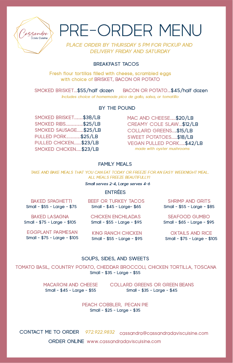 Pre order menu